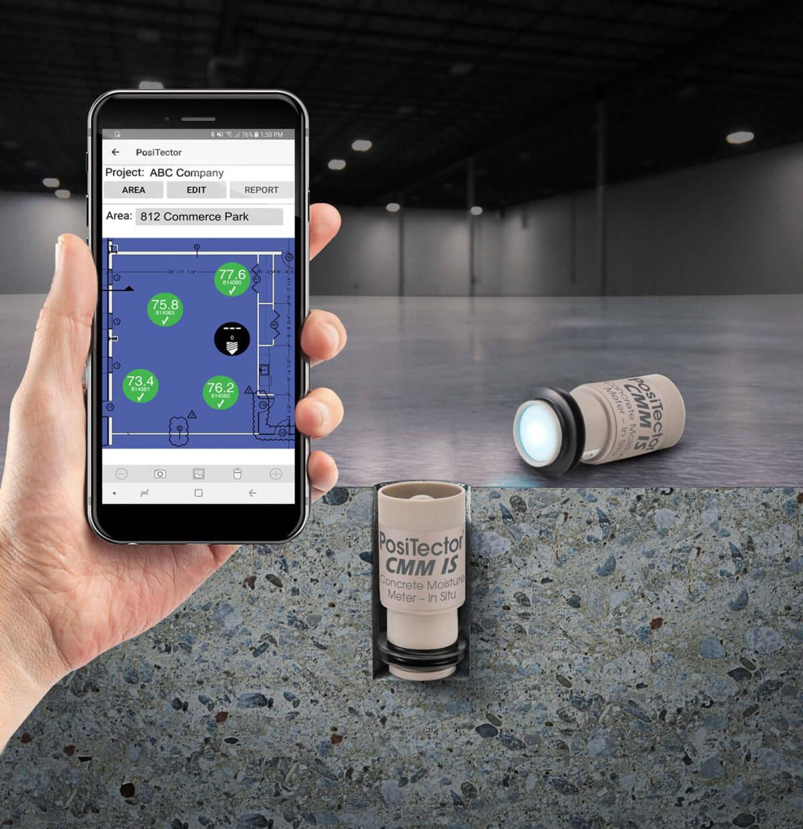 PosiTector® CMM IS - In Situ Concrete Moisture (RH) Meter | MacBen